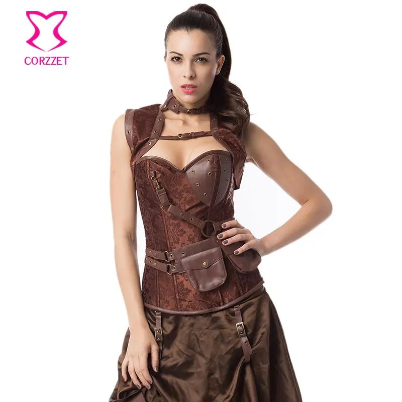 Vintage Brown Steel Boned Waist Slimming Corsets And Bustiers Gothic
