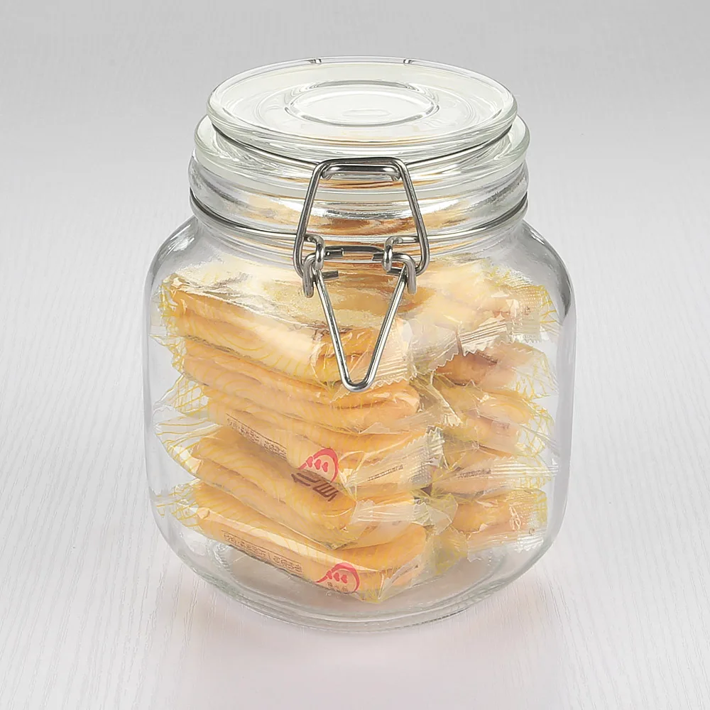 Lagute 1L Square Glass Bottle Cookie Candy Biscuits Jar Storage ...