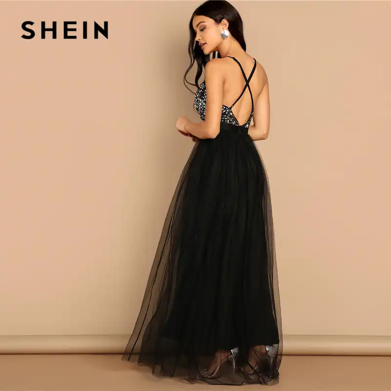 Venta > vestido negro largo shein > en stock