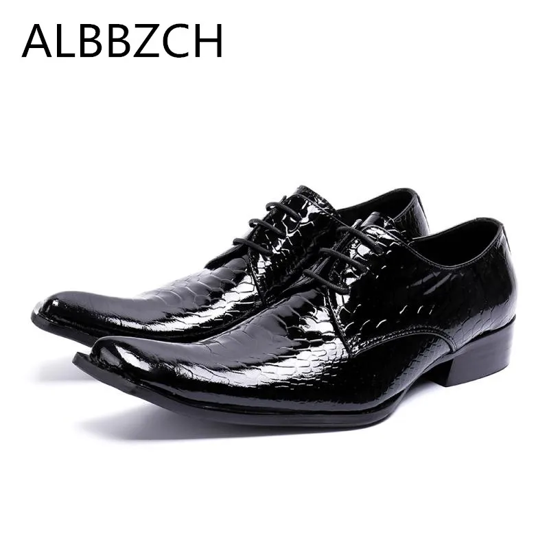 New brand designer patent leather men shoes square toe lace up mens ...