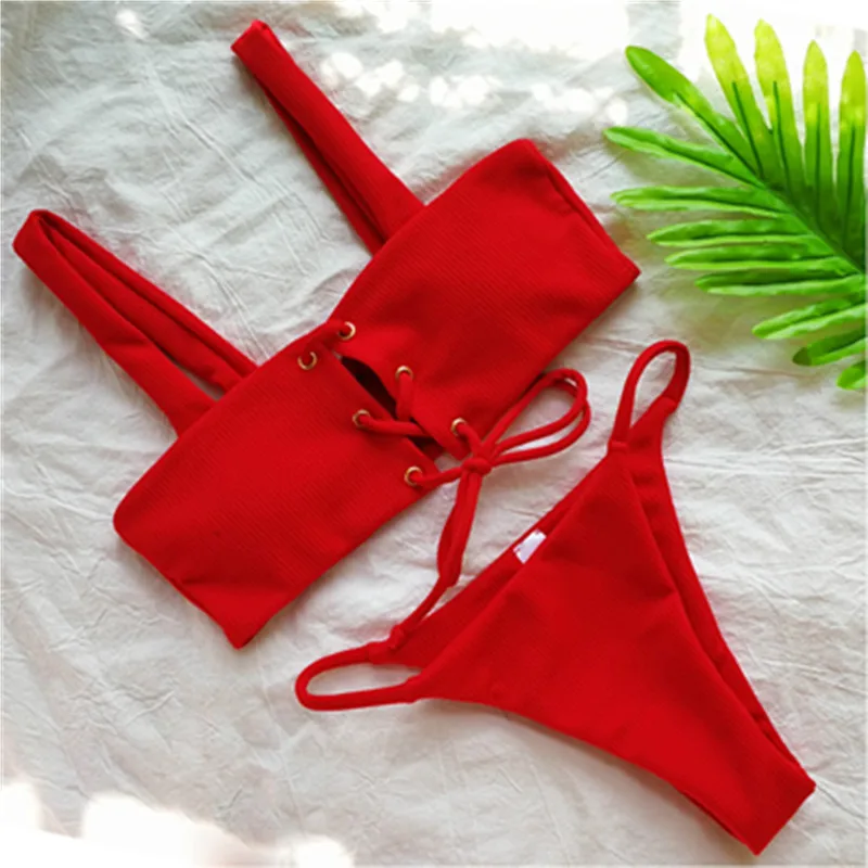 Buy Belleziva Women Sexy Lace Up Ribbed Texture Bikini
