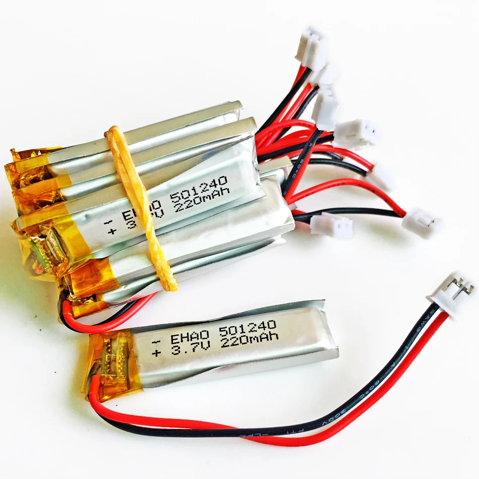 10-PCS-3-7V-220mAh-Lithium-Polymer-LiPo-Rechargeable-Battery-501240-JST ...