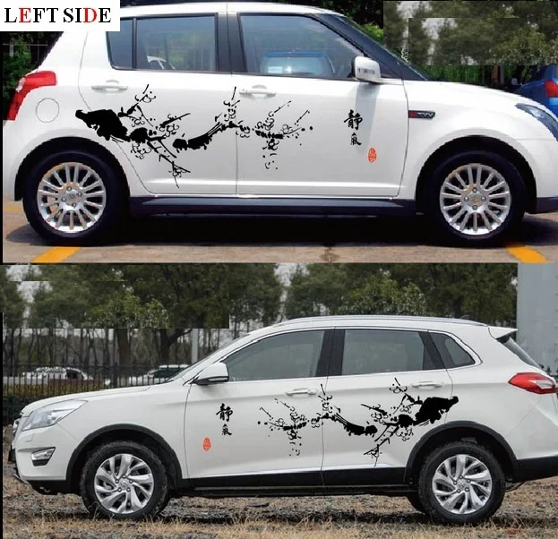 LEFT SIDE Car Stickers Chinese Ink Flower Car Styling Decoration Tailor ...