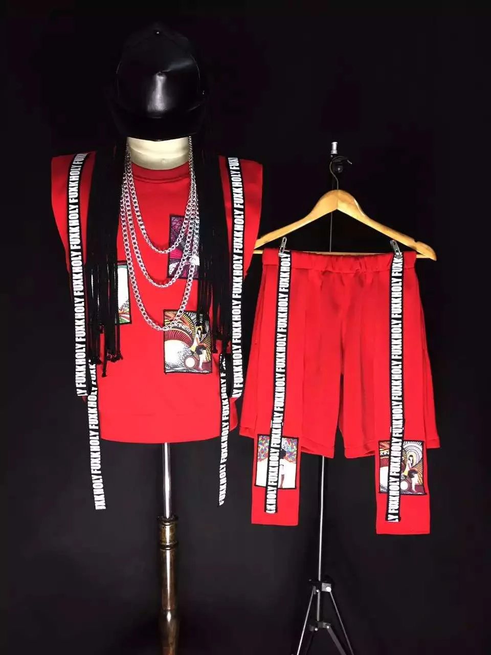 Summer Red Hip-hop Buiter Straps Vest Costumes Set Nightclub Male Dj ...