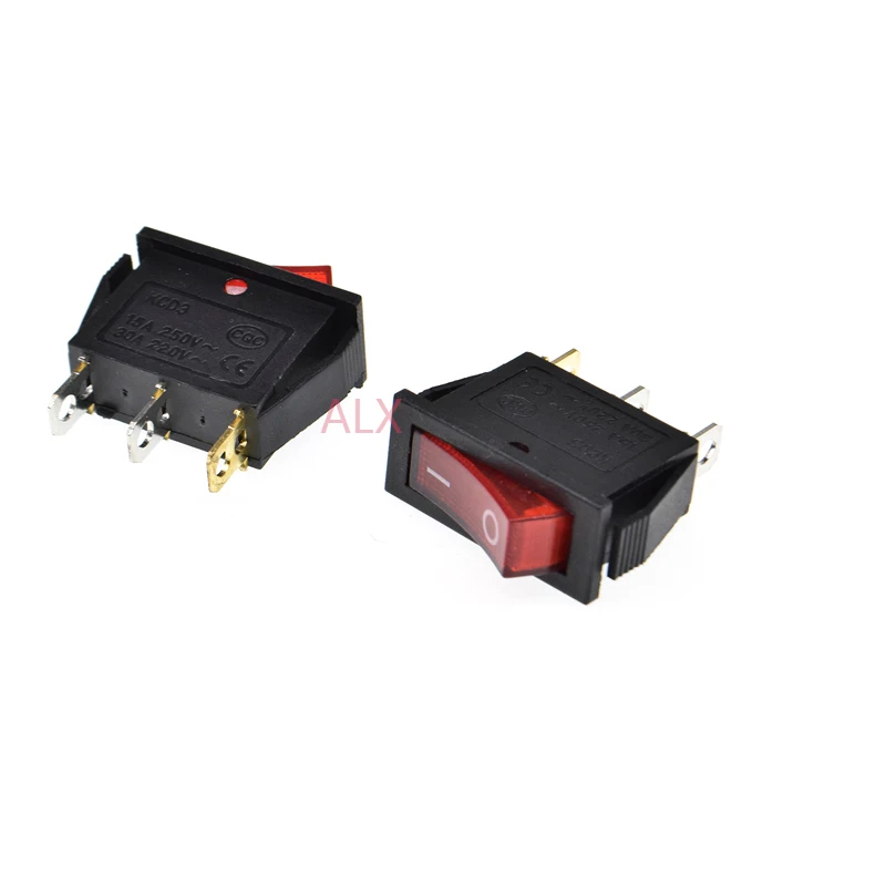 5pcs Kcd3-101n 3pin Red Push Button With Light Rocker Switch On/off ...