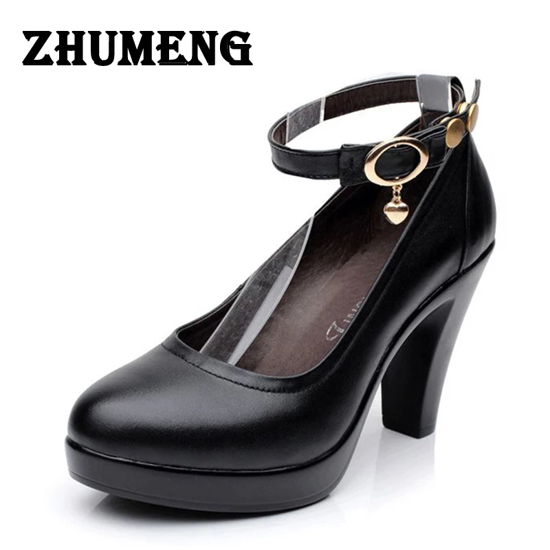 2017 womens genuine leather shoes medium high heels (8cm) shoe platform ...