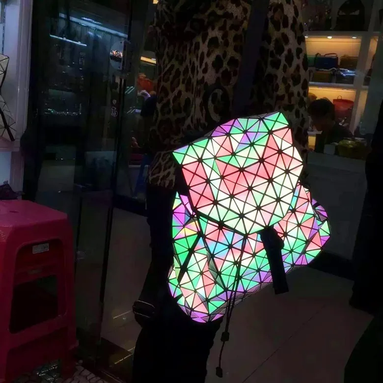 Biseafairy Luminous Backpack Diamond Lattice Bag Travel Geometric Women ...