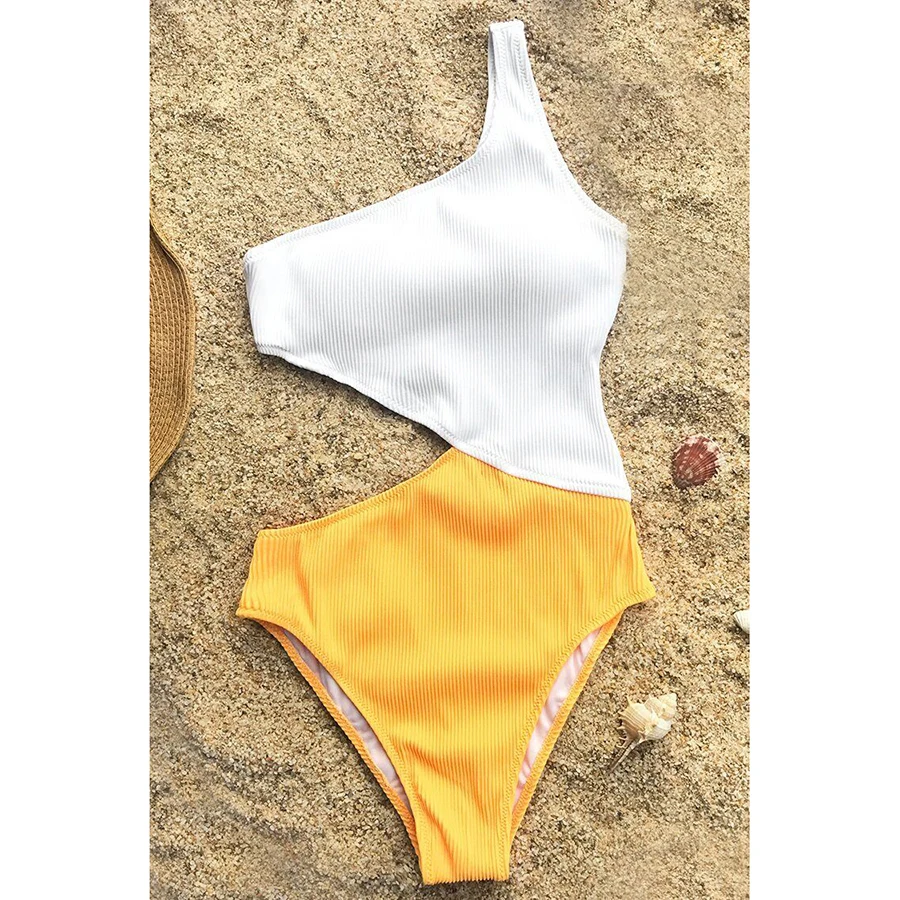 High Waisted One Shoulder One Piece Swimsuit Cut Out Bathing Suits Plus