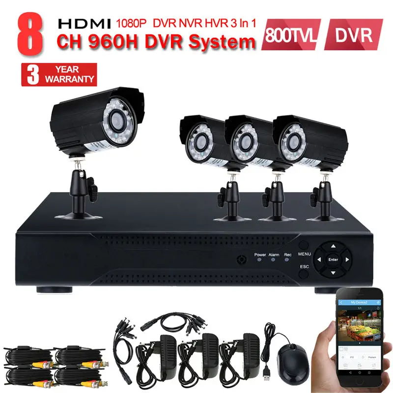 8ch H.264 CCTV 960H DVR Video Surveillance System 800TVL IR ...