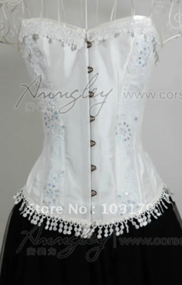 Annzley Corset Custom White Lace Bridal Satin Overbust Corset Bustier