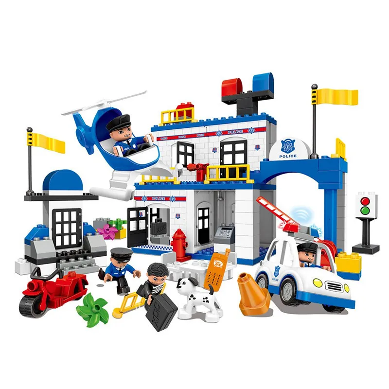 Large City Police Station Policeman Figures Helicopter Car Set Big Size ...