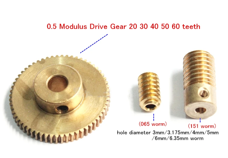 0.5 Modulus Reduction Drive Worm Gear 20 30 40 50 60 teeth GEAR 1:20-60 ...