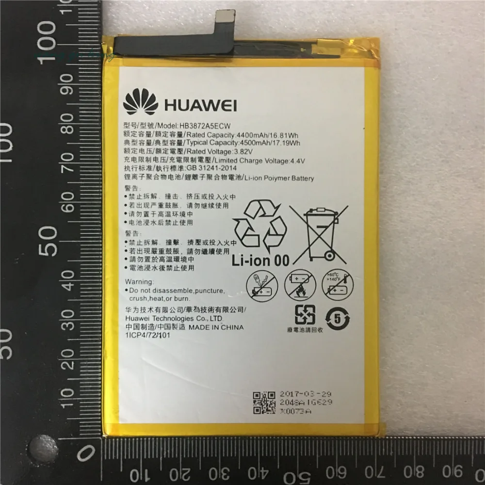 High Capacity HB3872A5ECW 4500mAh Phone Battery For Huawei Honor Note 8 ...