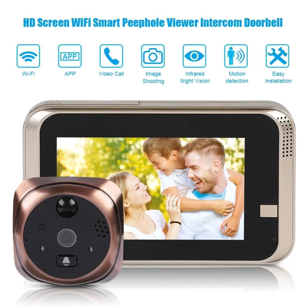 720P 4.3inch HD Screen WiFi Smart Peephole Viewer Doorbell Home Visible ...