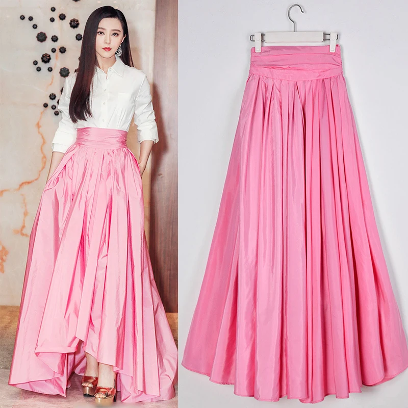 Estilo de pista cintura alta plissado longo maxi saia feminina verão ...