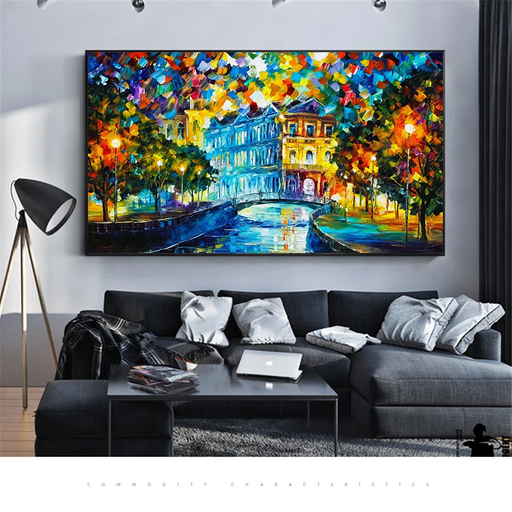 Oil Art & Collectibles Night scenery oil painting night scene artwork ...