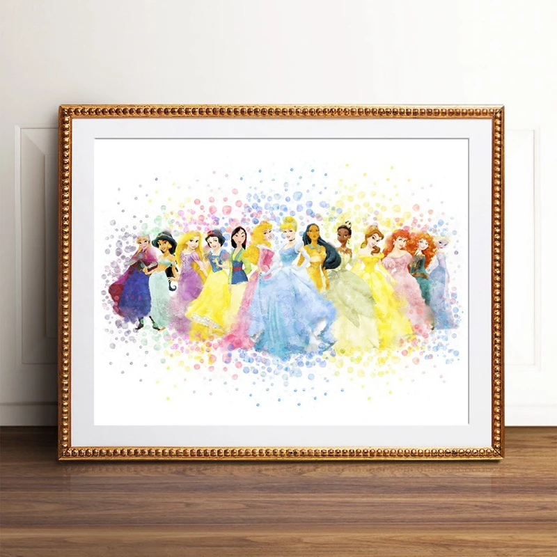 Watercolor Princess Poster Nursery Wall Art Print , All Disney Princess ...