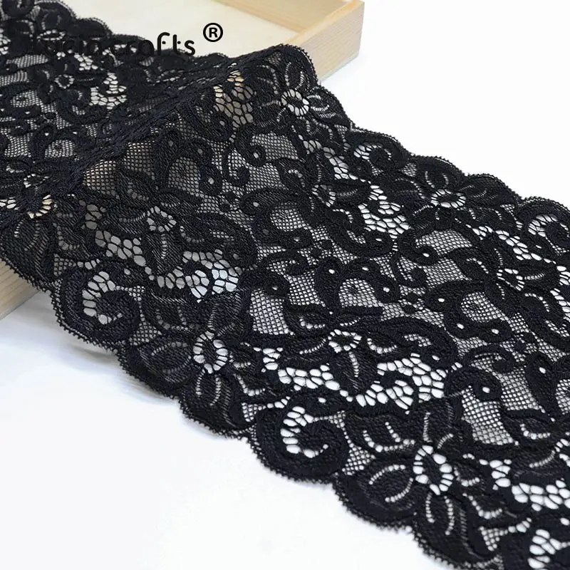 1yard/lot 17cm Black Embroidered Lace Fabric Elastic Lace Trim Ribbon ...