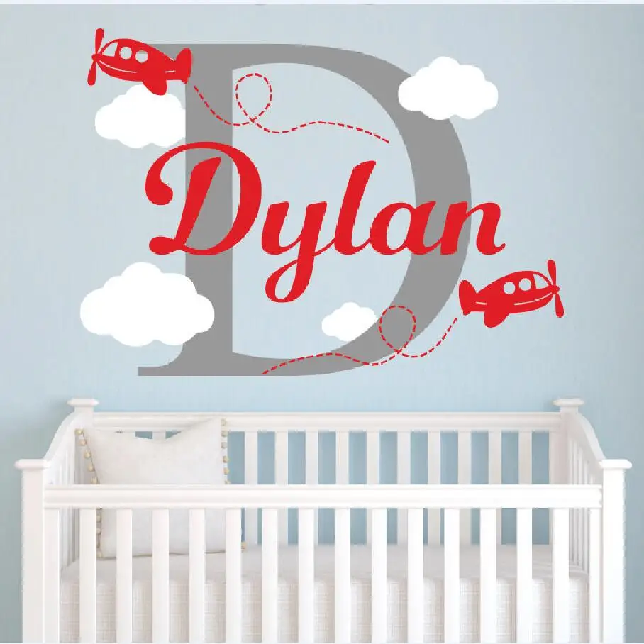 Personalized Airplane Name Wall Decal Airplanes Clouds Mural Boys ...