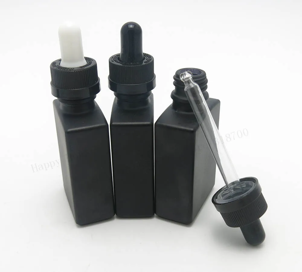 12pcs/lot 30ml Frost black flat square glass dave dropper bottle 1oz ...