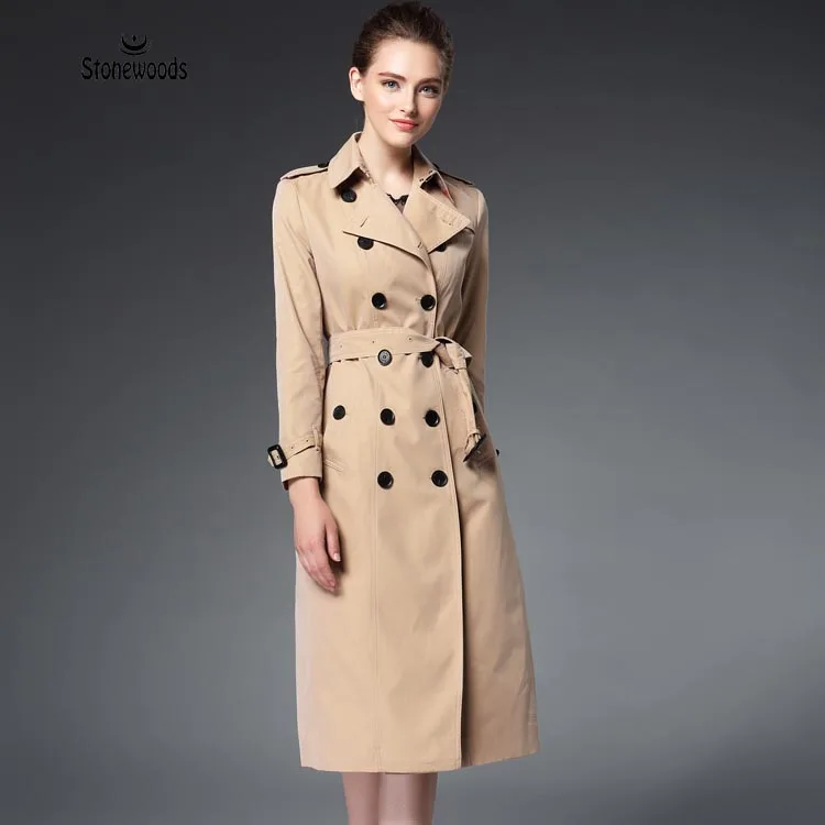 Trench Coat For Women Basic Coats British Style Ladies Long Windbreaker Coat Double Breasted ...