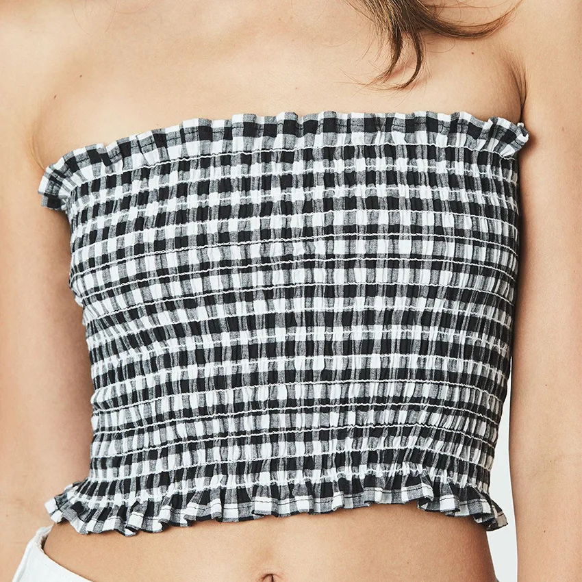 Summer Sexy Ruched Tops Women Striped Plaid Camis White Off Should ...