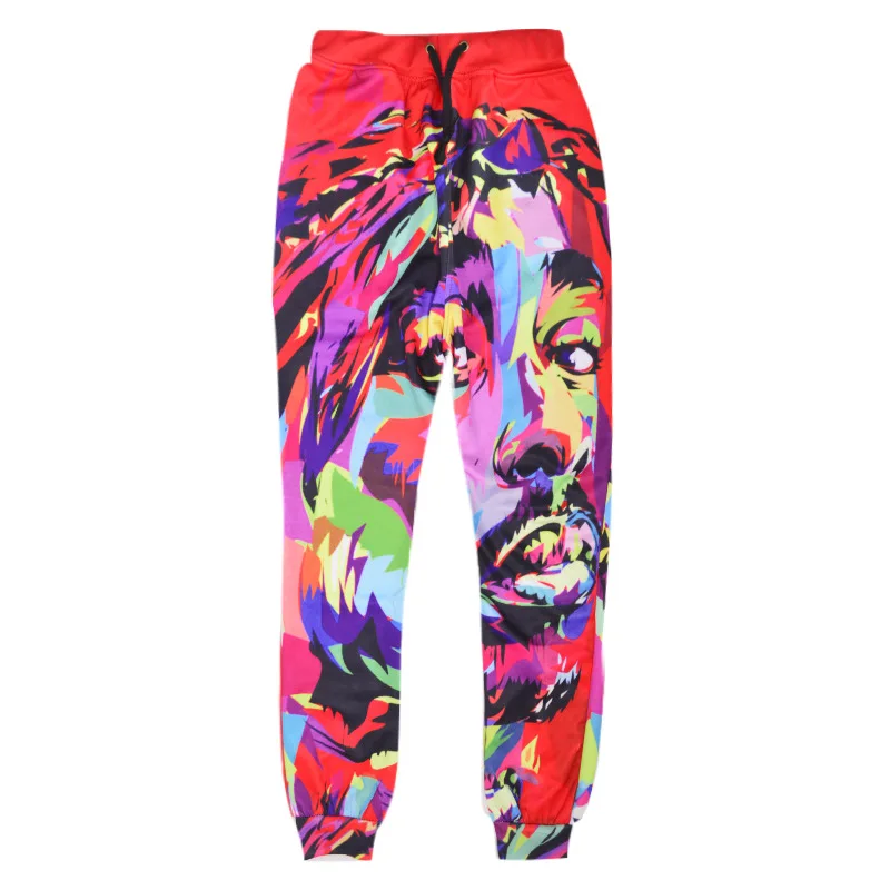 Rap Singer 2pac Tupac Graphic 3D Print Red Pants Casual Loose Joggers ...