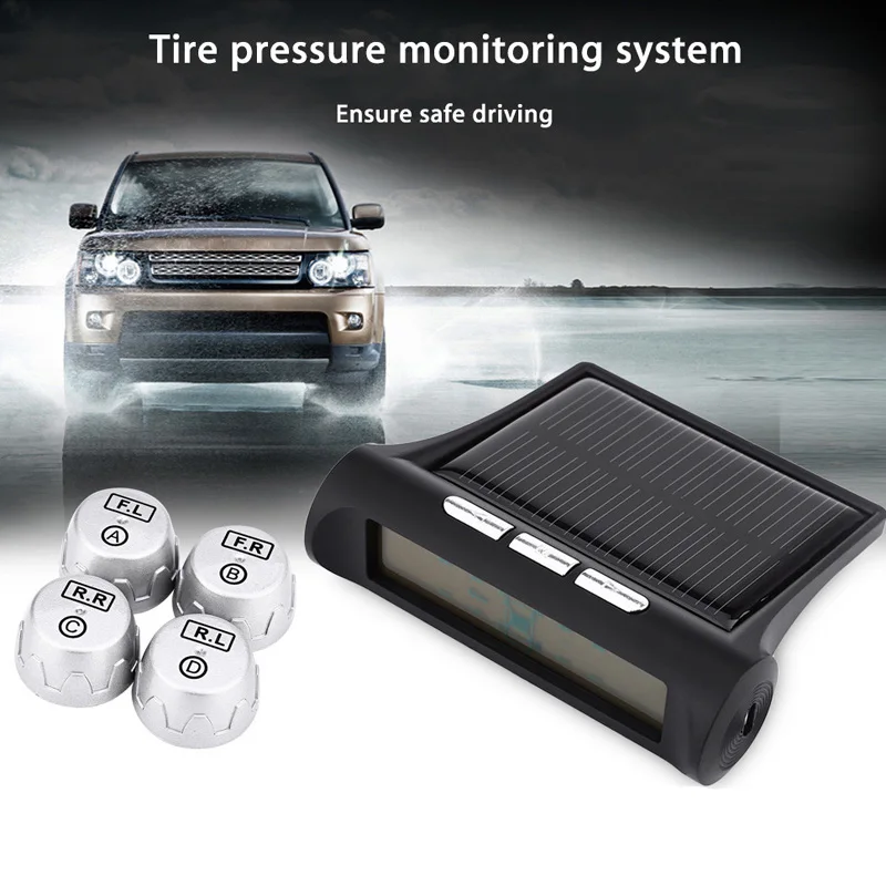 Tire Pressure Monitoring System Solar Powered, USB Charging, 4 Sensors ...