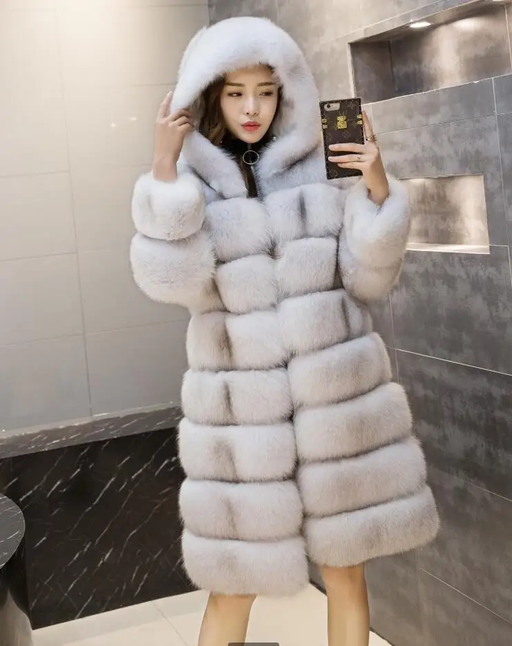 Super Plush 100 cm long Hooded Natural Arctic FOX Fur coats , Women ...