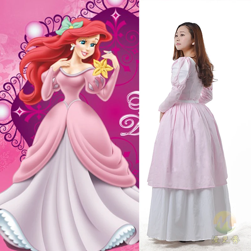 Pink Ball Gown Adult Princess Ariel Dress Cosplay Costume The Little Mermaid Dress A Line Anime