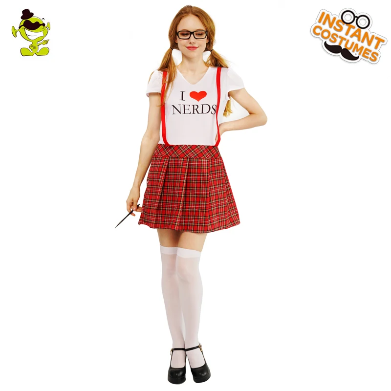 Party 50s Nerd Costumes Role Play School Activity Girl's Dress with ...