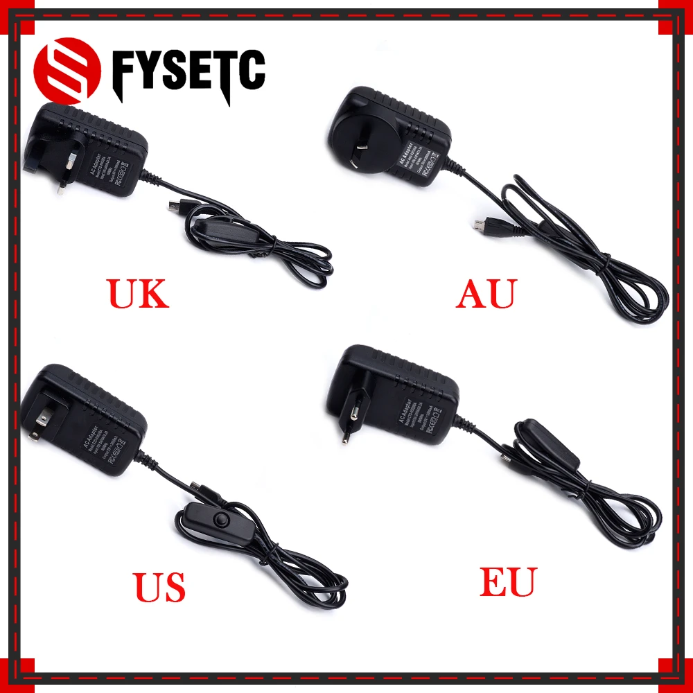 Raspberry Pi 3 B+ Power Supply 5V 3A Switch Button Micro USB Power ...