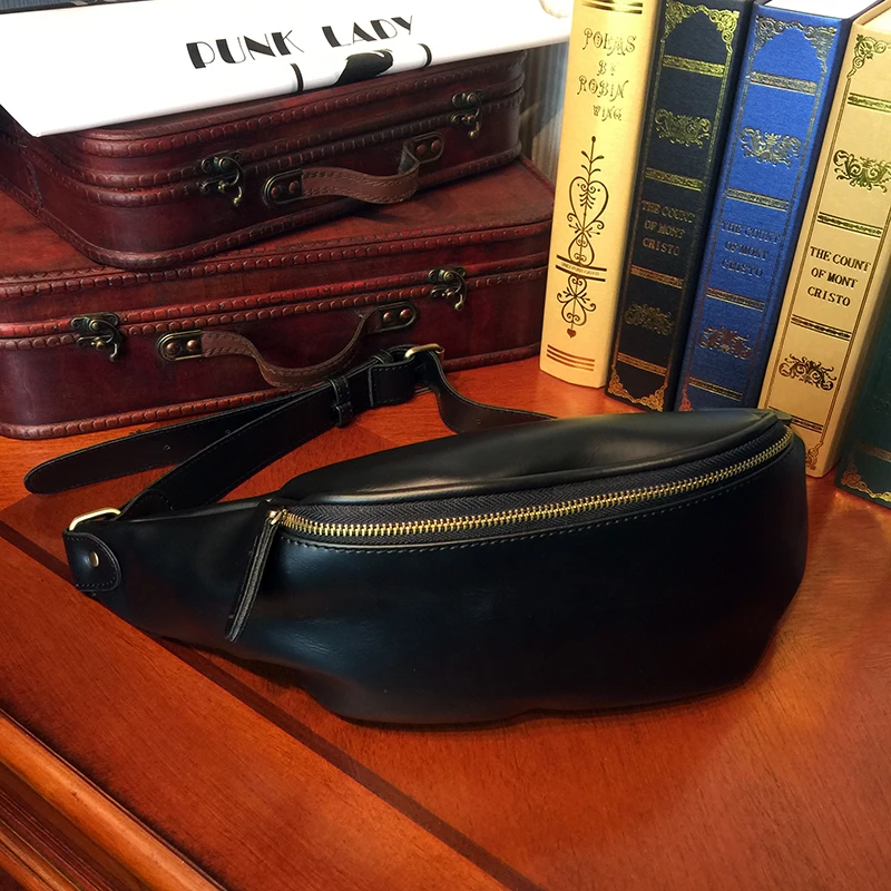 ETONWEAG Brands Waist Bag Men Leather Belt Bag Black Vintage Crossbody ...