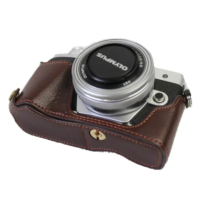 Funda de cuero genuino para cámara de medio cuerpo, bolsa para Olympus ...