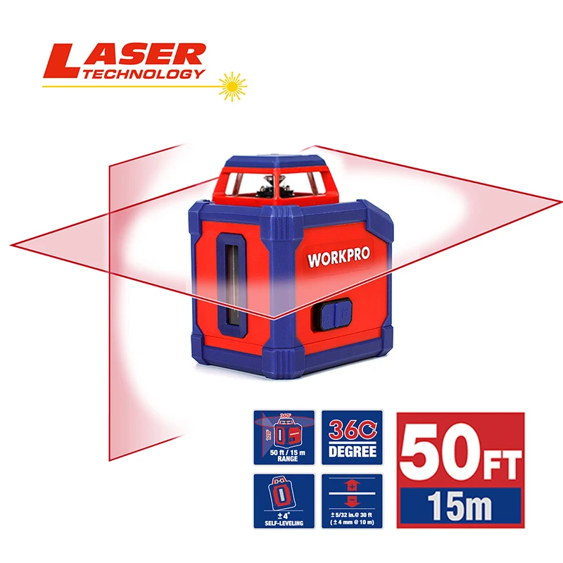 WORKPRO 360 Cross Line Self-leveling Laser Level 360-Degree Laser Rangefinder Laser Distance Meter
