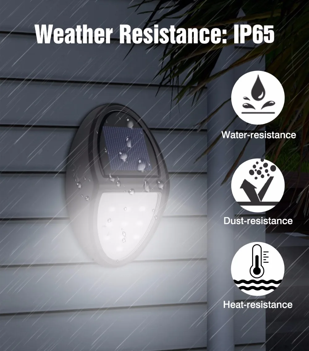 Chiclits Solar Lights Waterproof Outdoor Solar Powered Lamp Wall Mount ...