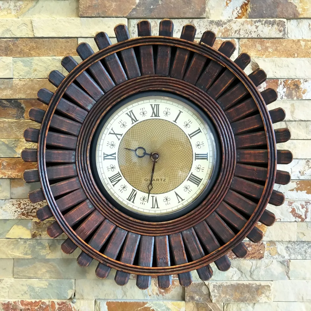 Retro Simple Design Bamboo Wall Clock Living Room Wall Watch Creative ...