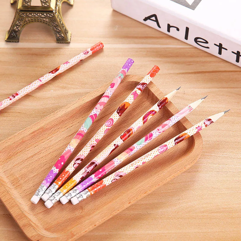 10pcs/lot Cute Kawaii Wooden Pencil Cartoon School Pen With Eraser For ...