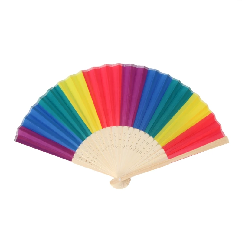 Rainbow Hand Held Folding Fan Dance For Wedding Parties Decoration Fan ...