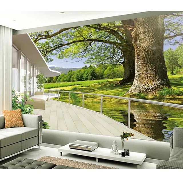 Custom Any Size Mural Wallpaper Balcony Nature Landscape Photo ...