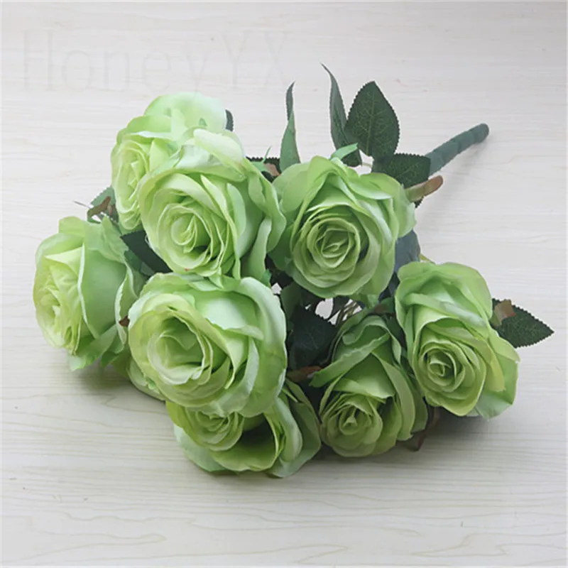 Green Rose Flower New Fake Silk Artificial Flowers Home Decoration Rose ...