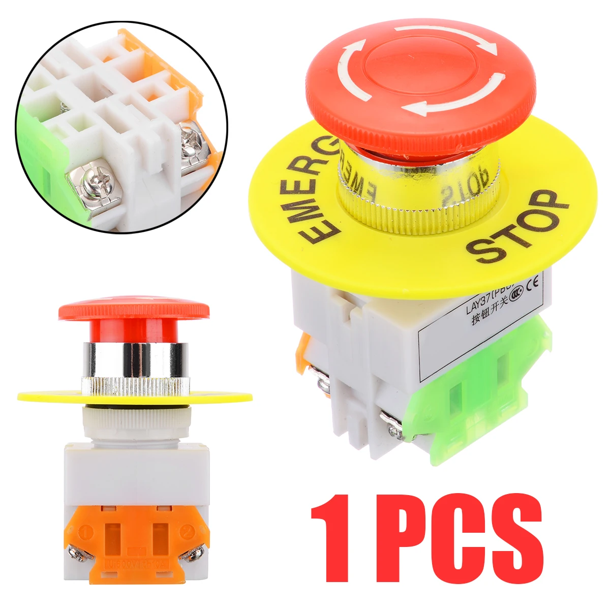 1pc New Emergency Stop Push Button Switch Self Locking Red Mushroom ...
