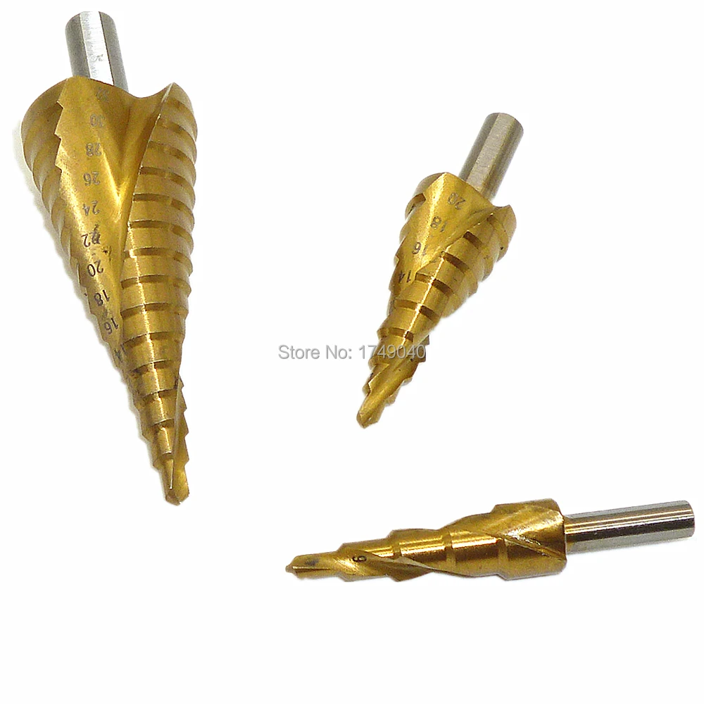 3pc Triangle Shank Spiral Grooved Large Step Cone Drill Bit Set HSS ...