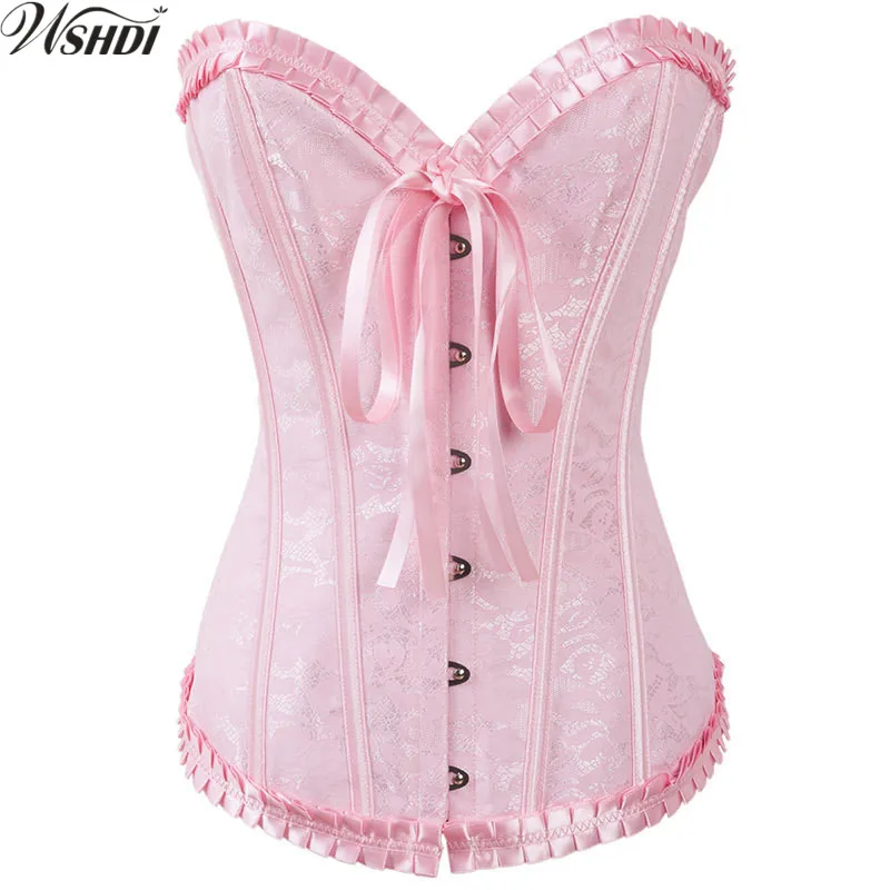 Women Sexy Pink Jacquard Corsets Sexy Waist Trainer Corsets Bustiers