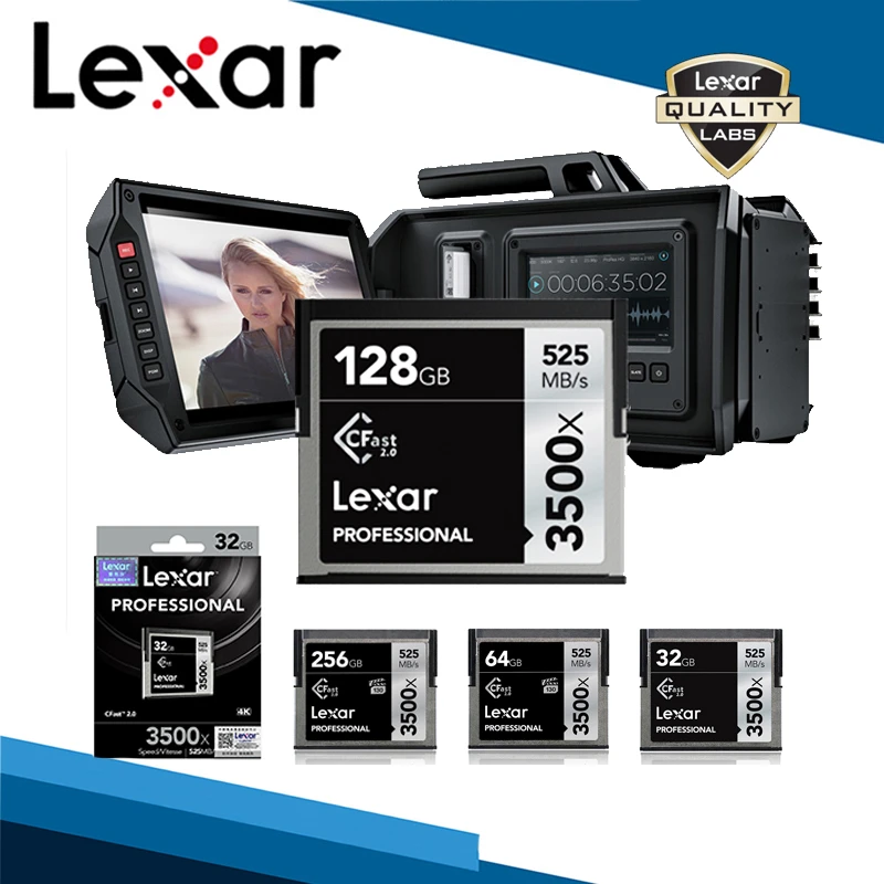 Lexar 오리지널 Cfast 2.0 카드 3500X, 525 M/s 64G 128G 128G 256G 512G, 전문 사진 4K 카메라 비디오 메모리 카드 ...