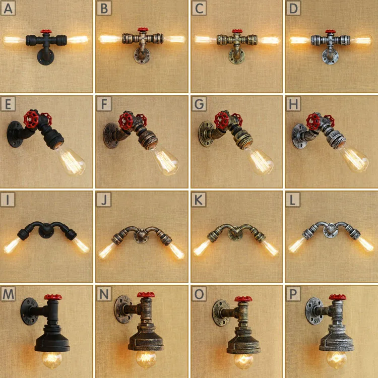 Steam punk Loft Industrial iron rust Water pipe retro wall lamp Vintage ...