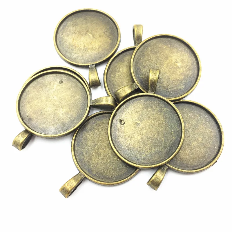 10Pcs Bronze Tone Round Metal Pendants Setting Cameo Base Tray Bezel ...