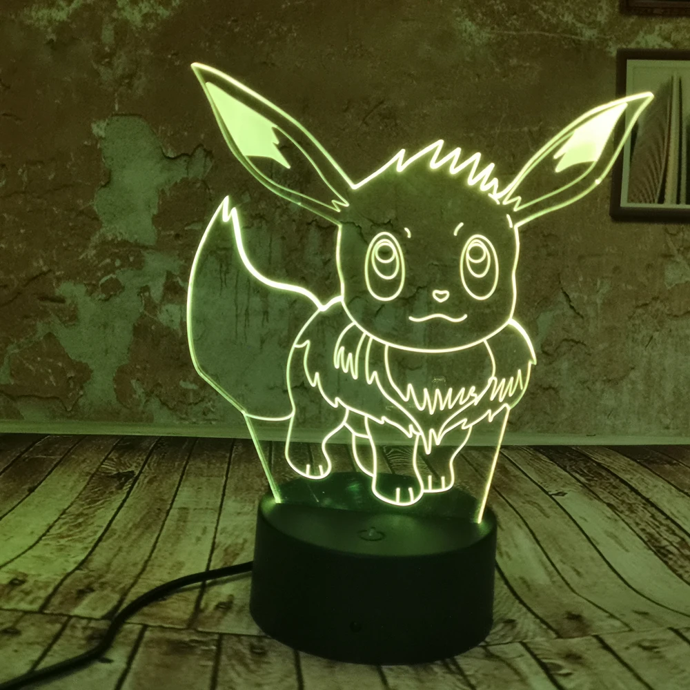 Dropship Cute Creative Pokemon Eevee 7 Color Night Light 3d Fantasy ...