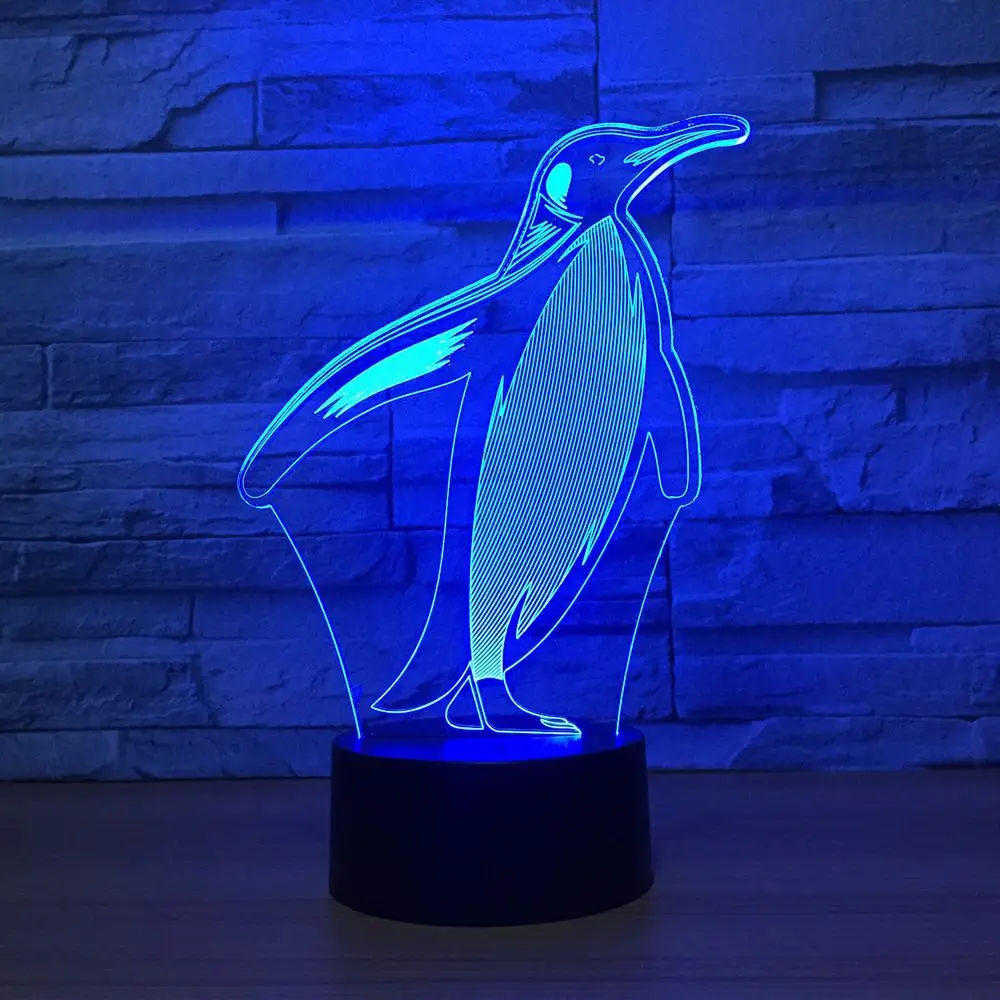 Cute Penguin Shape 3d Table Lamp Colorful Usb And Battery Charge 3d Led ...