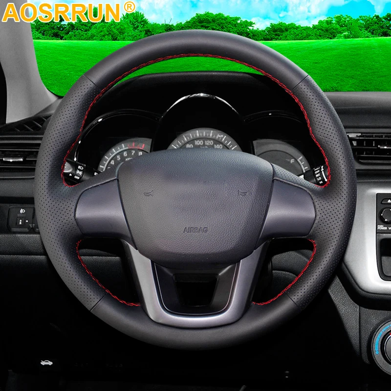 AOSRRUN-Accessories-Leather-Hand-Stitched-Car-Steering-Wheel-Cover-For ...